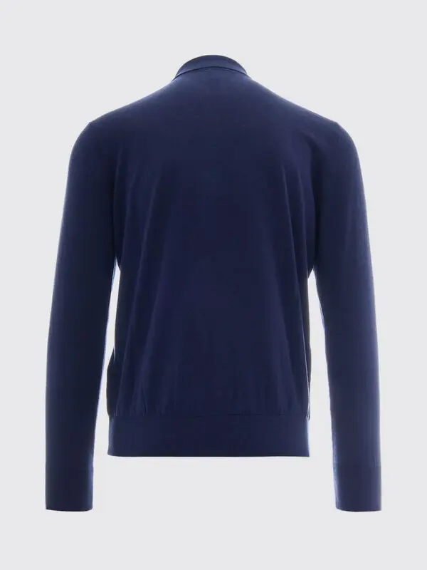 Eleventy Long-sleeved Knit Polo Shirt In Cashmere And Cotton Blend - Royal Blue