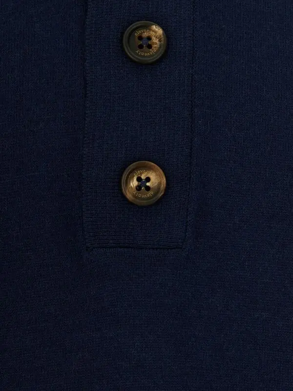 Eleventy Long-sleeved Knit Polo Shirt In Cashmere And Cotton Blend - Royal Blue