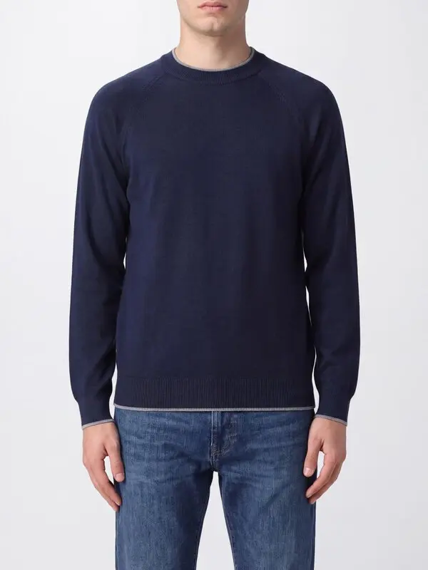 Eleventy Pure Wool Long-sleeved Crewneck Jumper With Ribbed Trims - Blue 1