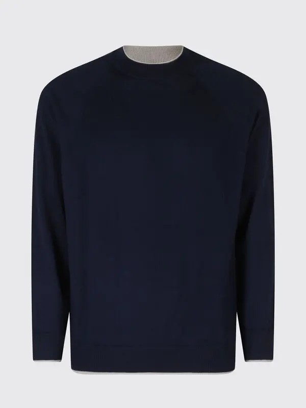 Eleventy Pure Wool Long-sleeved Crewneck Jumper With Ribbed Trims - Blue