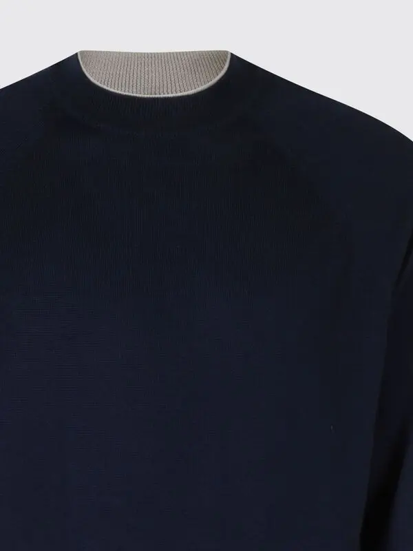 Eleventy Pure Wool Long-sleeved Crewneck Jumper With Ribbed Trims - Blue