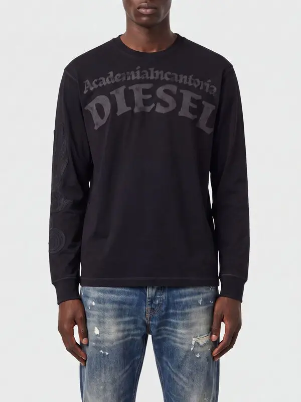 DIESEL® Crewneck Long-sleeved T-shirt In Cotton With Graffiti Logo Print - Black