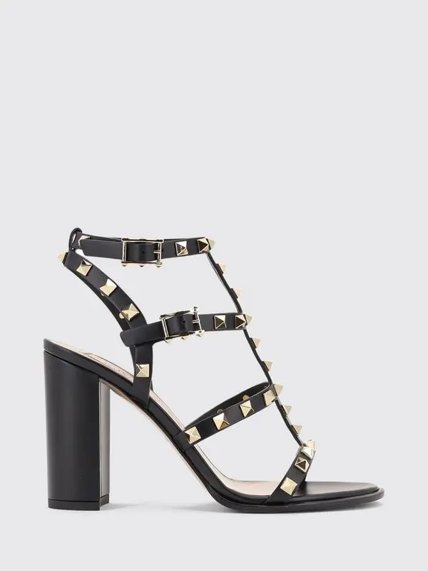 Valentino Garavani Rockstud Leather T-strap High-heeled Sandals - Black