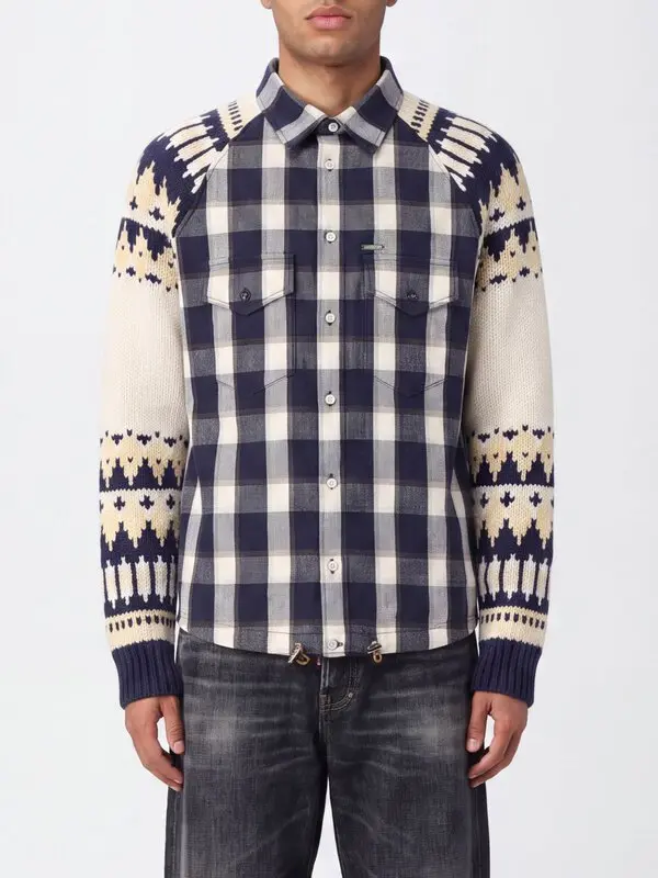 Dsquared2 Regular Fit Check Cotton Flannel Shirt With Flap Pockets