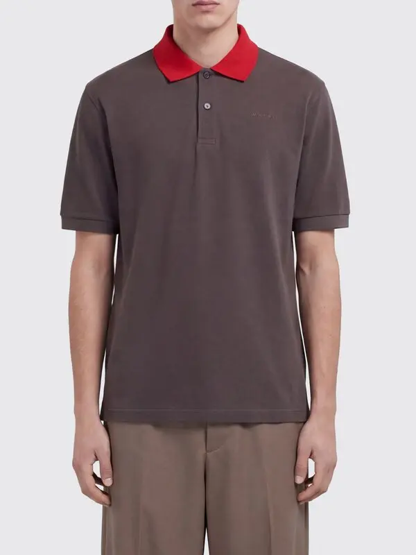 Marni Short-sleeve Cotton Polo Shirt With Ribbed Collar And Two Buttons
