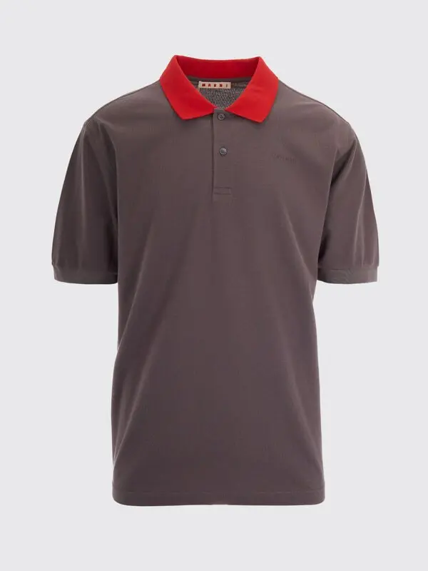 Marni Short-sleeve Cotton Polo Shirt With Ribbed Collar And Two Buttons