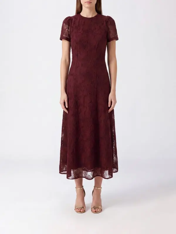 ROTATE BY BIRGER CHRISTENSEN A-line Mesh Midi Dress With Full Skirt And Short Sleeves