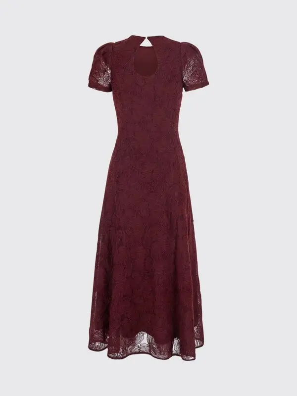 ROTATE BY BIRGER CHRISTENSEN A-line Mesh Midi Dress With Full Skirt And Short Sleeves