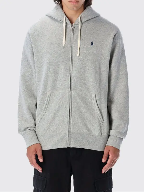 Polo Ralph Lauren Cotton Blend Zip-up Hoodie With Embroidered Pony Logo - Grey