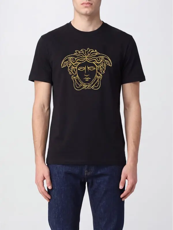 Versace Slim Fit Cotton T-shirt With Medusa Graphic Print - Black