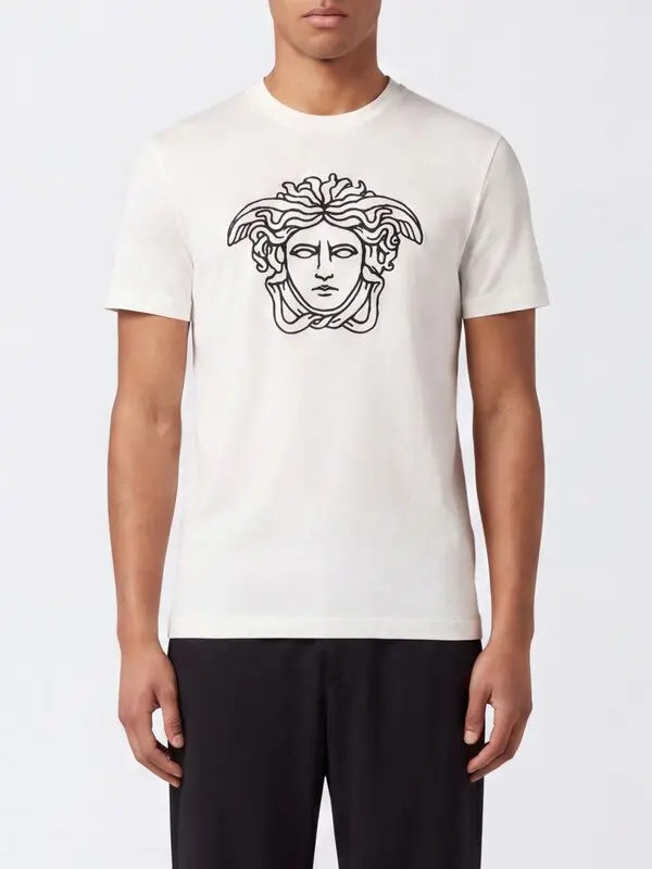 Versace Slim Fit Cotton T-shirt With Medusa Graphic Print - White