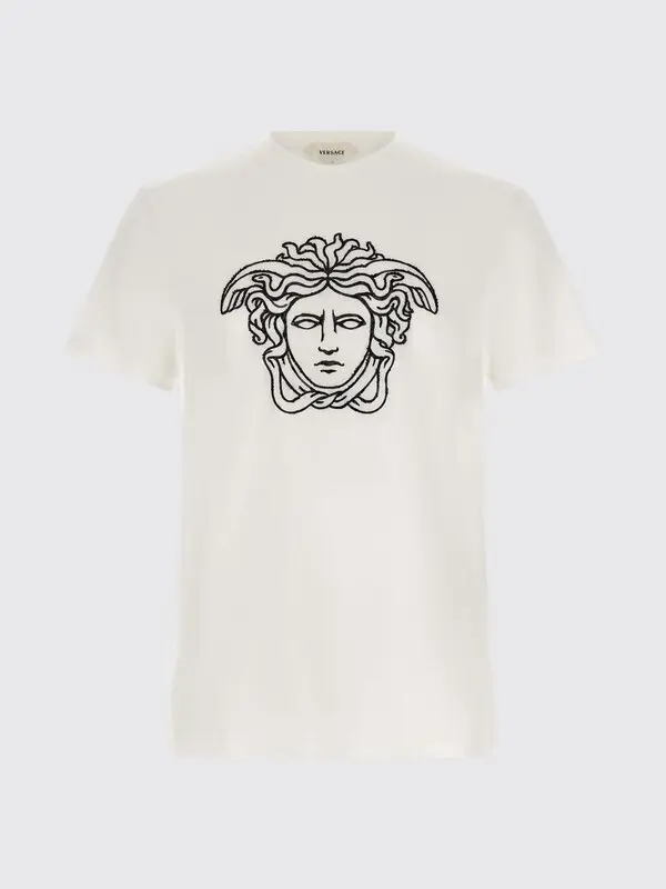 Versace Slim Fit Cotton T-shirt With Medusa Graphic Print - White