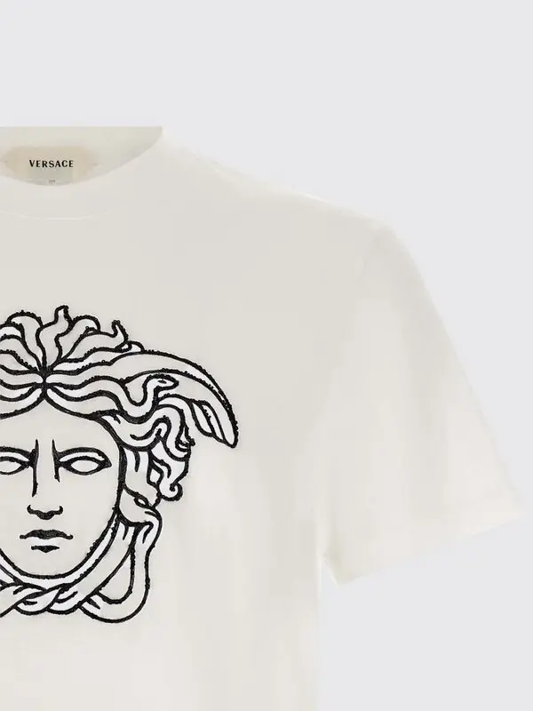 Versace Slim Fit Cotton T-shirt With Medusa Graphic Print - White