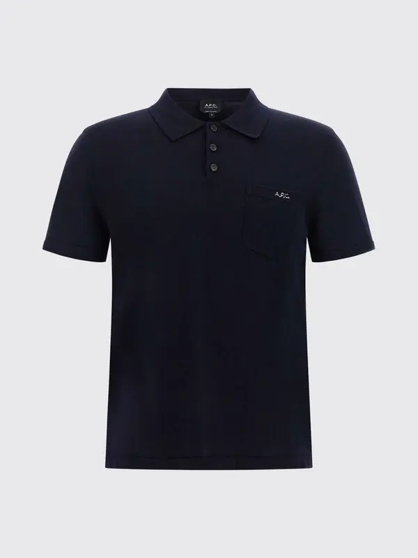 A.p.c. Pure Virgin Wool Short-sleeved Polo Shirt With Patch Pocket - Blue