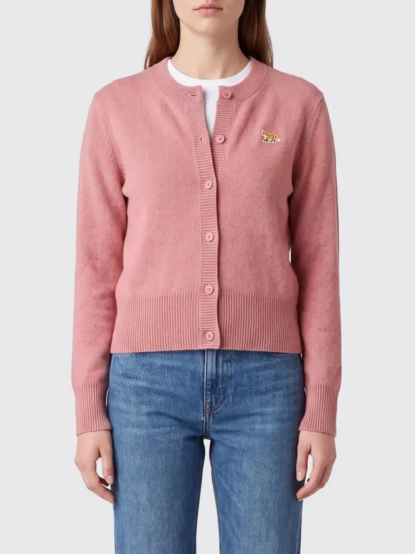 Maison Kitsuné Chillax Fox Logo Patch Merino Wool Cardigan - Pink