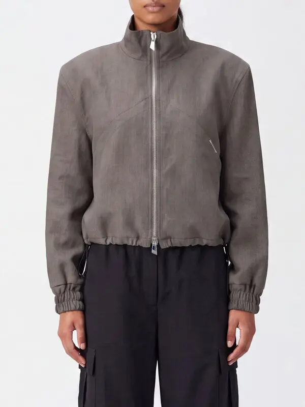 Attico Cropped Wool Blend Bomber Jacket With High Neck And Padded Shoulders