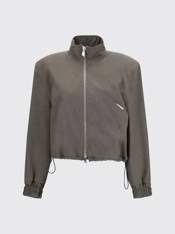 Attico Cropped Wool Blend Bomber Jacket With High Neck And Padded Shoulders