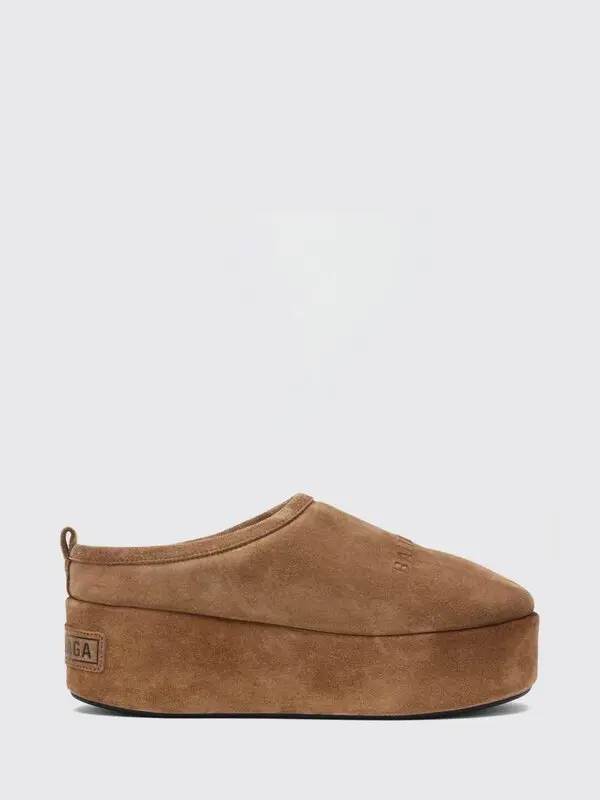 Balenciaga Shearling Lined Suede Mules With Wedge Platform - Camel