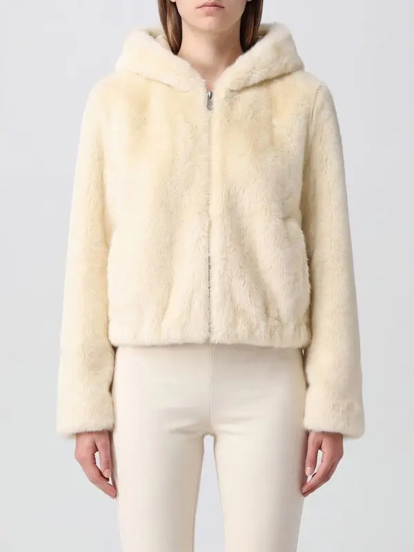 Pinko Short Faux Fur Hooded Jacket With Dropped Shoulders - Yellow
