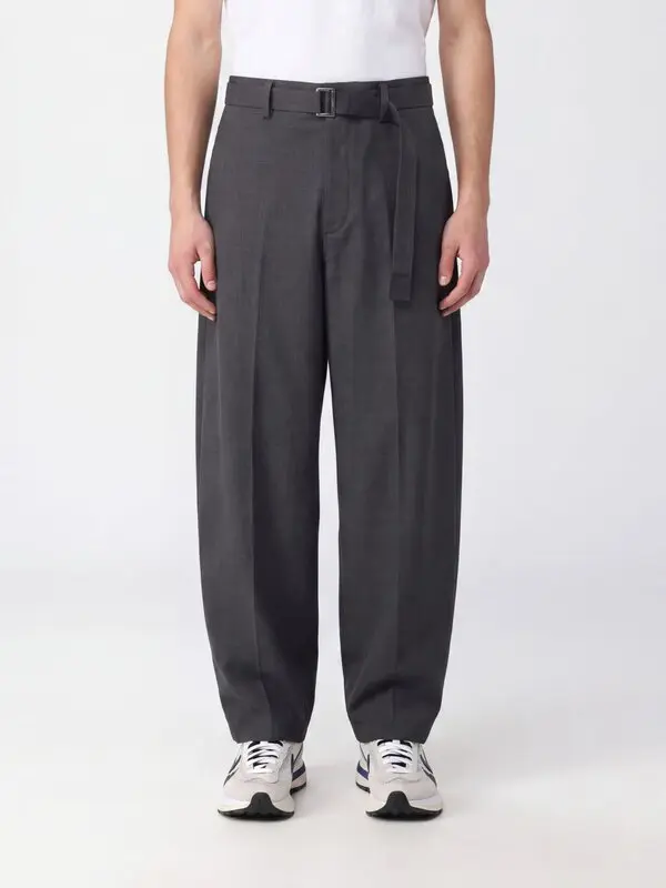 Sacai Wide-leg Wool Blend Trousers With Adjustable Belt - Brown