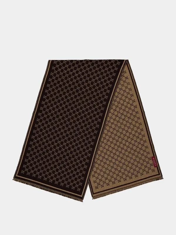 Gucci Coffee And Beige Wool Scarf - Brown