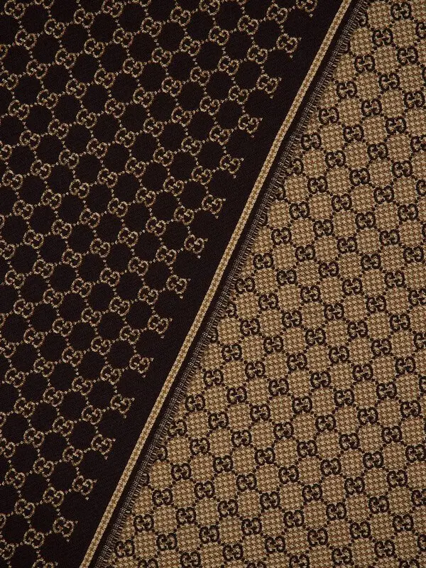 Gucci Coffee And Beige Wool Scarf