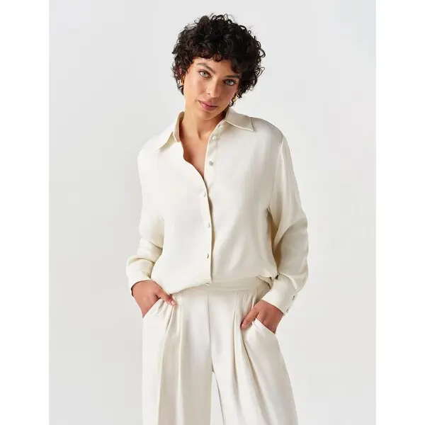 GHOST LONDON Esther Collared Satin Shirt - Ivory