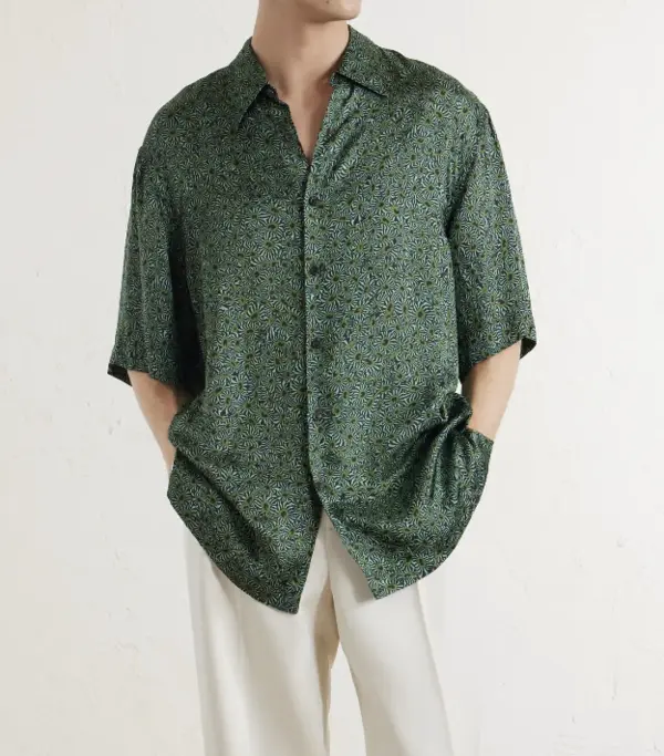 Dries Van Noten Camp-collar Printed Satin Shirt