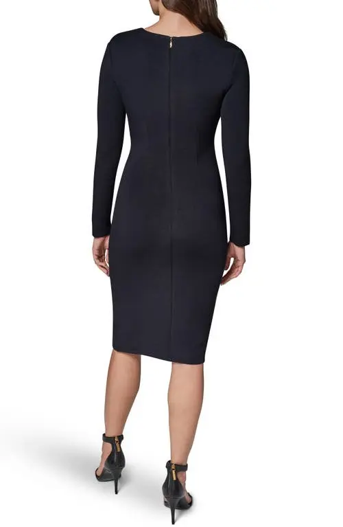 Donna Karan New York Asymmetric Neck Long Sleeve Body-con Dress - Black