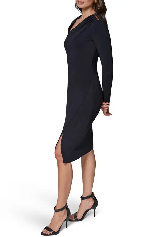 Donna Karan New York Asymmetric Neck Long Sleeve Body-con Dress - Black