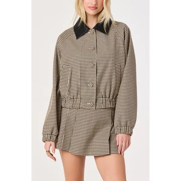 Astr The Label Billie Gingham Jacket With Faux Leather Collar