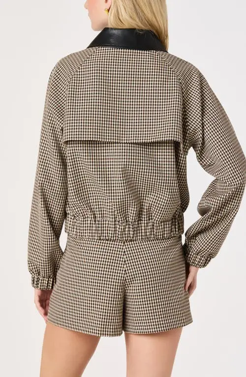 Astr The Label Billie Gingham Jacket With Faux Leather Collar