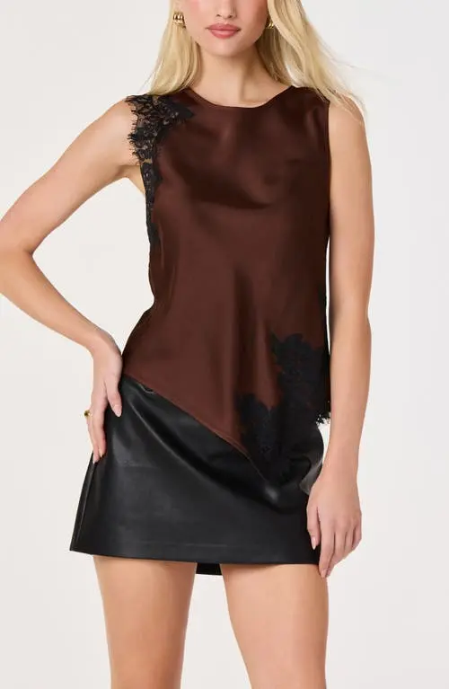 Astr The Label Beth Lace Detailed Asymmetric Top - Brown