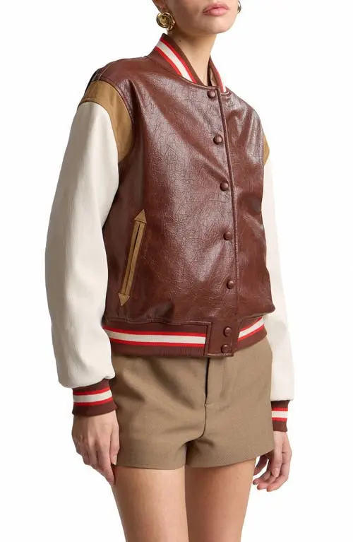 Avec Les Filles Faux Leather Varsity Bomber Jacket
