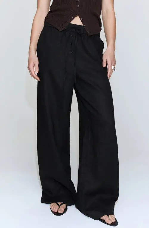 Mango Wide Leg Button Detail Linen Pants
