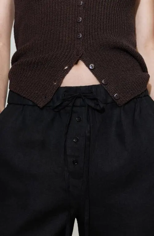 Mango Wide Leg Button Detail Linen Pants