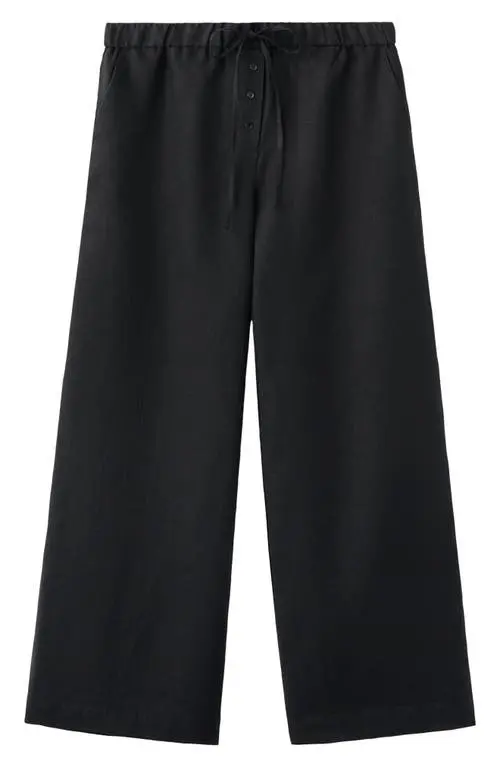 Mango Wide Leg Button Detail Linen Pants
