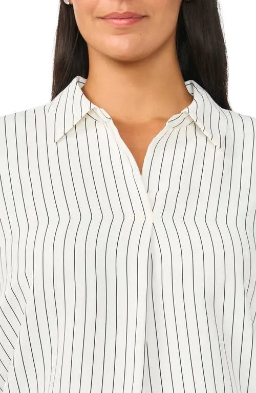 Halogen Striped V-neck Collared Blouse