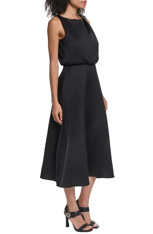 Karl Lagerfeld Paris Satin Face Crepe Midi Dress - Black