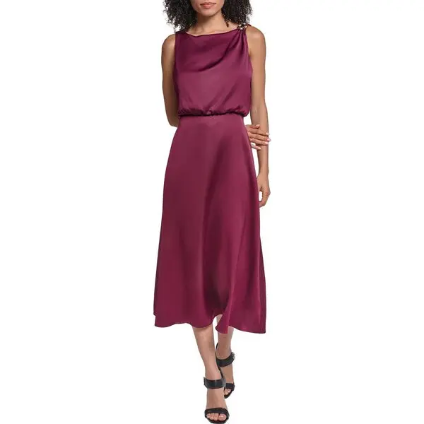 Karl Lagerfeld Paris Satin Face Crepe Midi Dress - Port