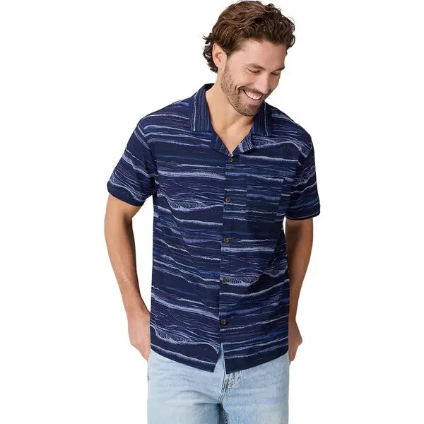 FABLETICS The Cabana Button-up Shirt - Deep Navy Breaking Waves