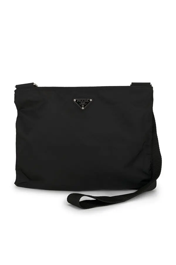 FWRD RENEW Prada Tessuto Flat Messenger Bag - Black