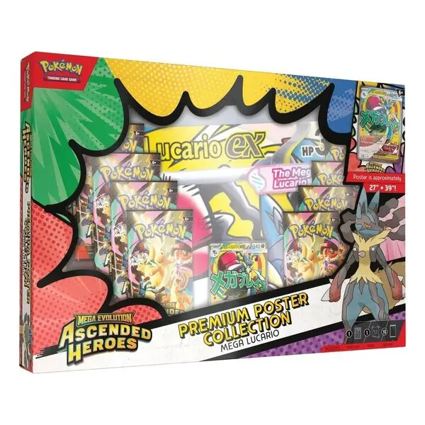 POKEMON Pokémon Trading Card Game: Mega Evolution Ascended Heroes Premium Poster Collection Box Featuring Mega Lucario - Multi-color