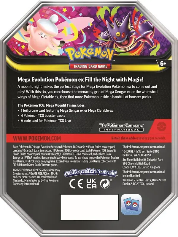POKEMON Mega Moonlit Tin Featuring Mega Gengar Ex