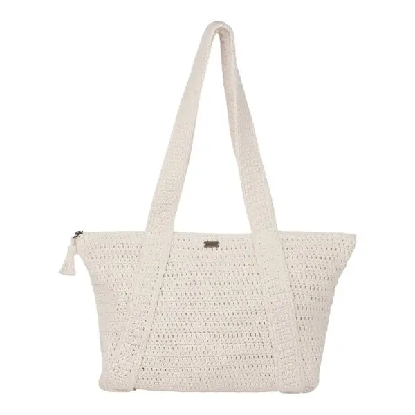 Roxy Woven Tote Bag With Zippered Top And Shoulder Straps - Egret