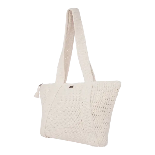 Roxy Woven Tote Bag With Zippered Top And Shoulder Straps - Egret