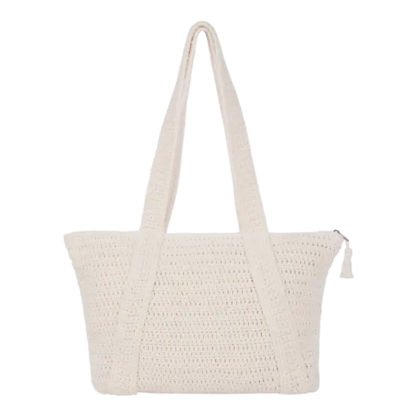 Roxy Woven Tote Bag With Zippered Top And Shoulder Straps - Egret