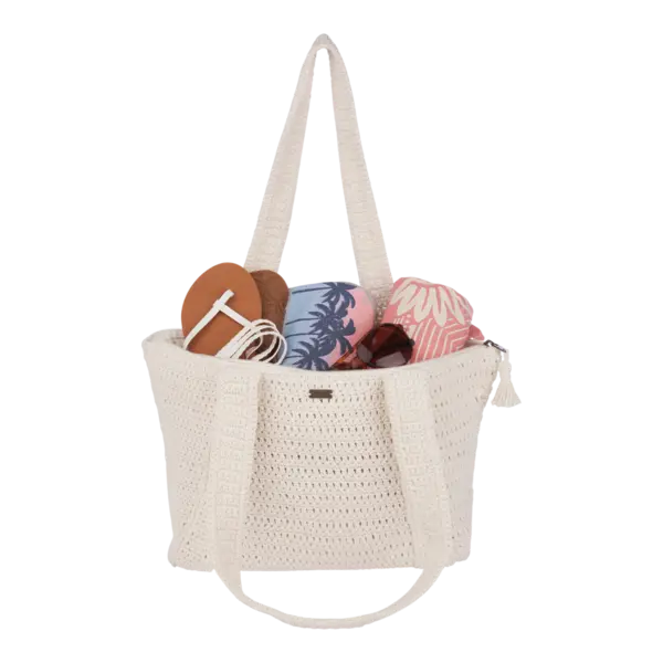 Roxy Woven Tote Bag With Zippered Top And Shoulder Straps - Egret