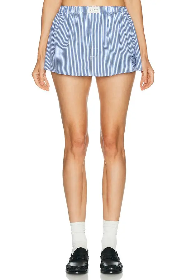SPORTY & RICH Signature Logo Poplin Skirt - Blue Striped