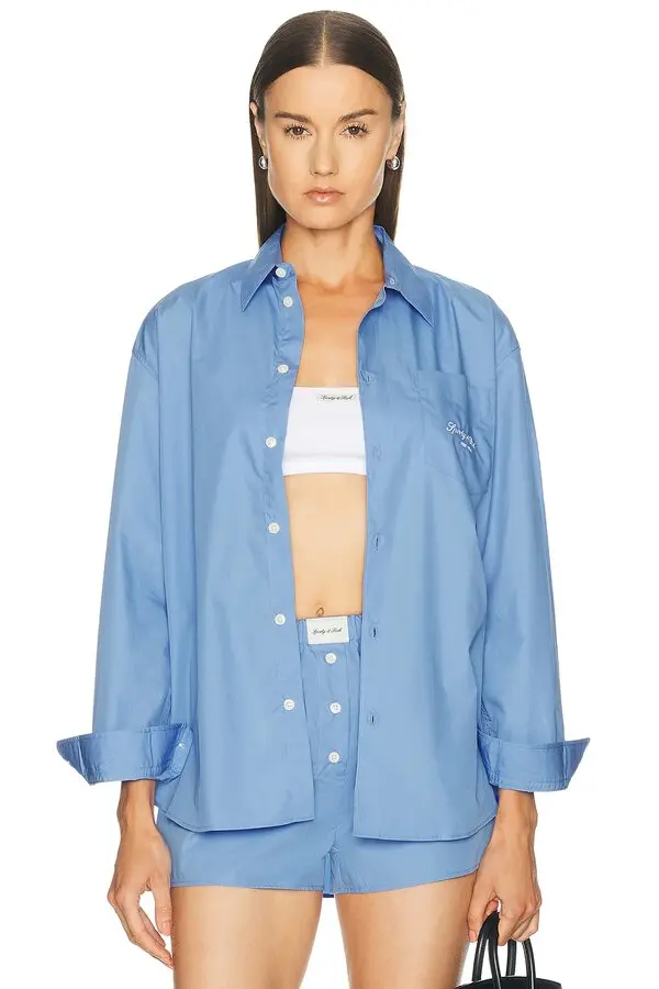 SPORTY & RICH Signature Ny Oversized Shirt In Blue